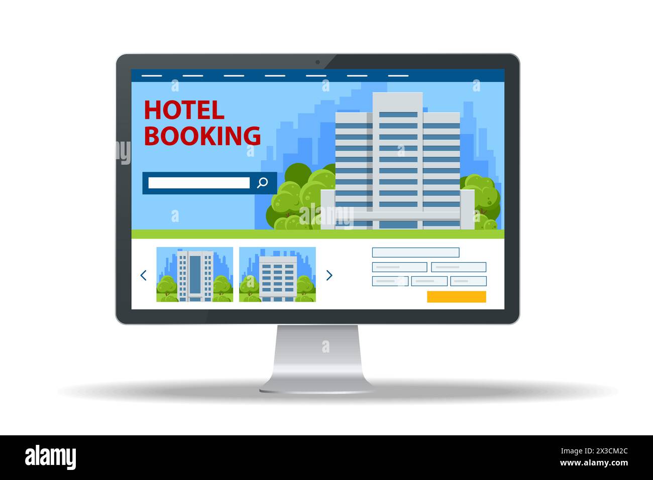 Isometric online hotel booking concept. Buying ticket with smartphone ...