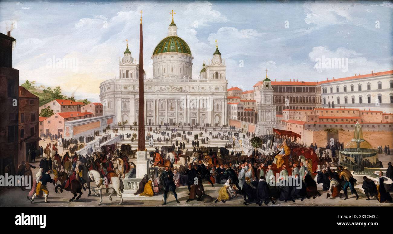 Jacob Isaacszoon van Swanenburg, A Papal Procession in Piazza San ...