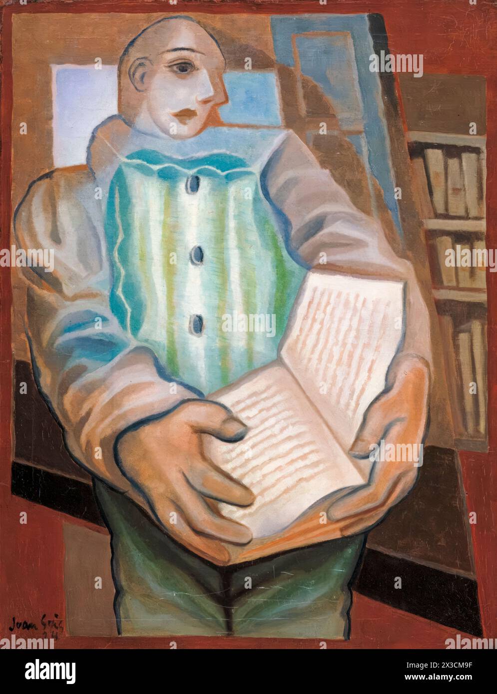 Juan Gris, Pierrot with Book, abstract painting in oil on canvas, 1924 ...