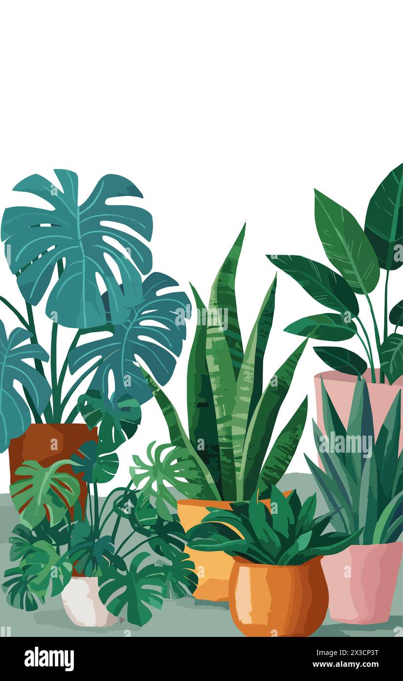 A Vector Drawing Of Several Potted Plants Stock Vector Image And Art Alamy