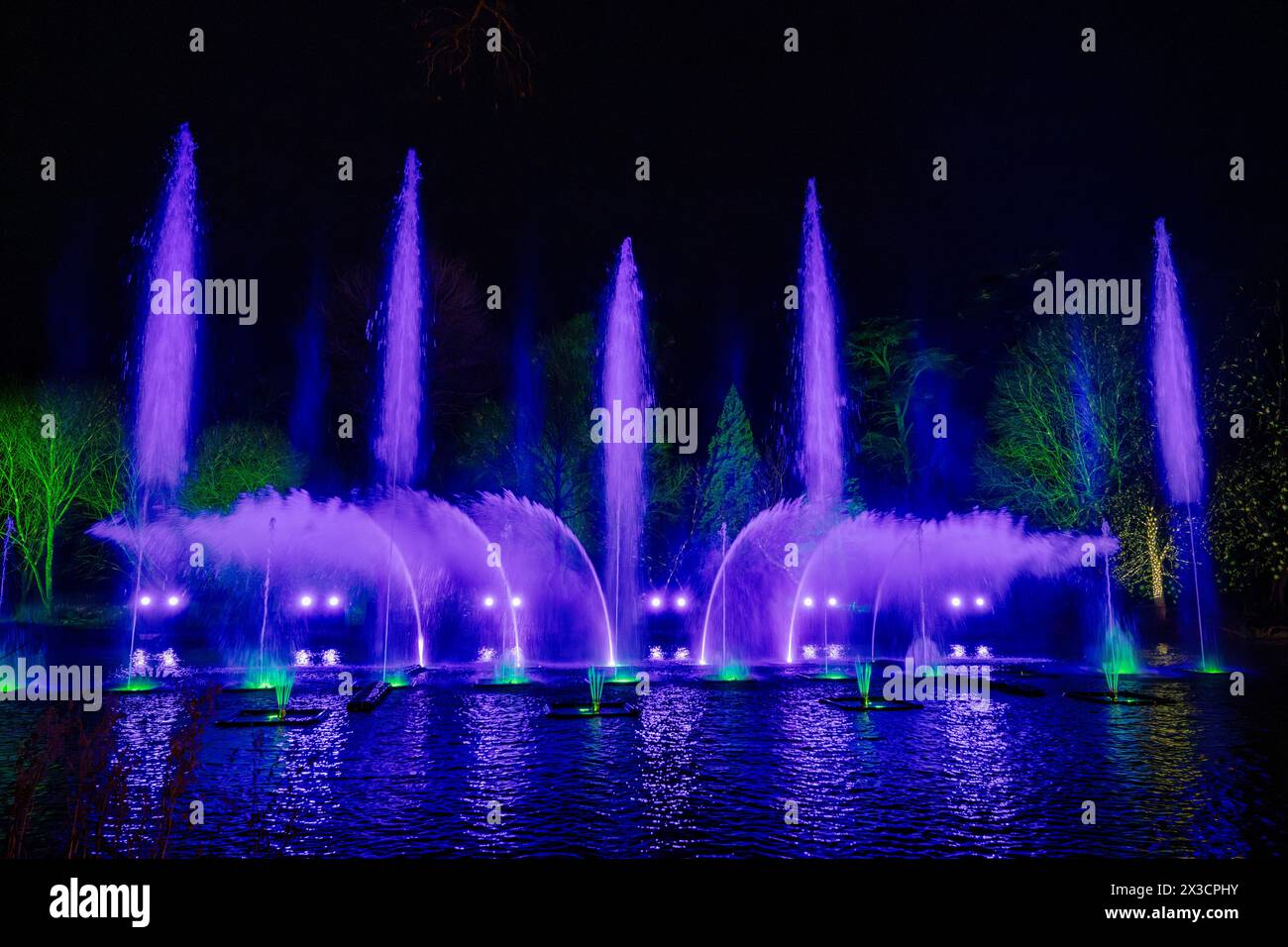 Water feature on the River Glyme, part of the Blenheim Christmas lights ...