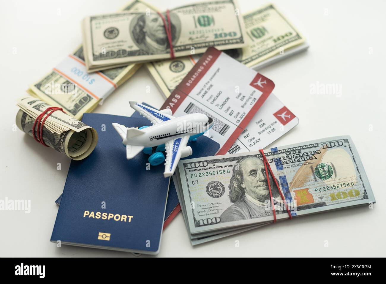 Plane on dollar cash background, travel with airplane concept Stock ...