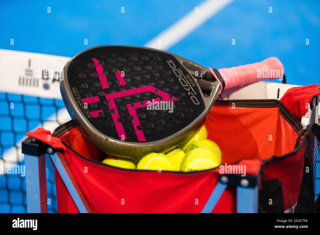 Kyiv, Ukraine, April 18, 2024. Black professional paddle tennis racket ...