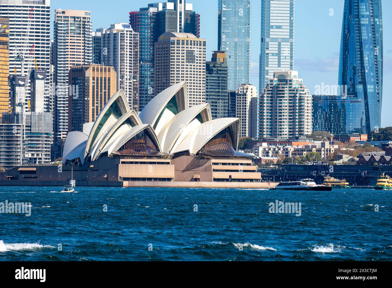 Sydney Opera House, Sydney city centre skyline and Crown Resorts tower ...
