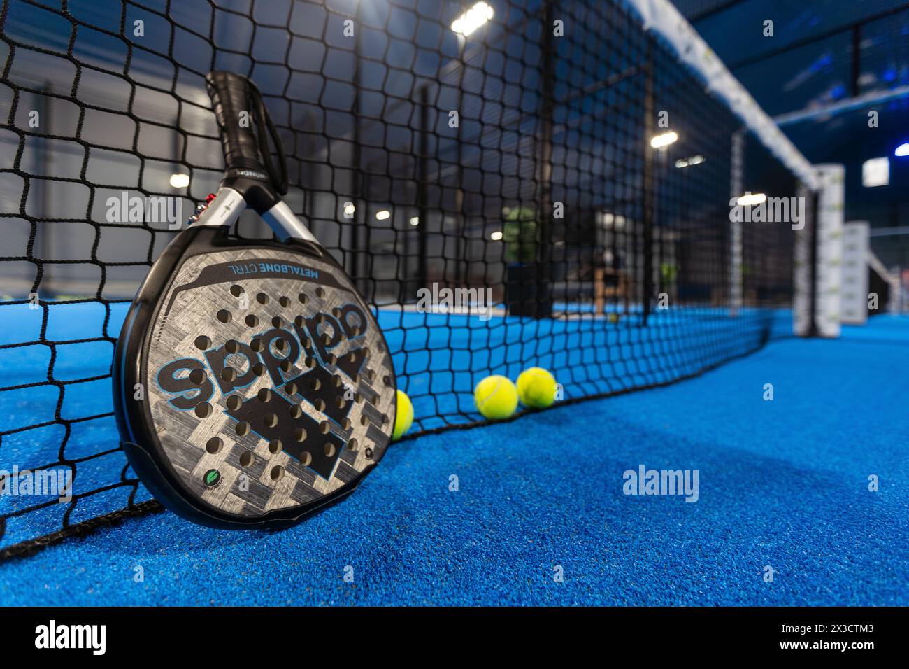 Kyiv, Ukraine, April 18, 2024. Black professional paddle tennis racket ...