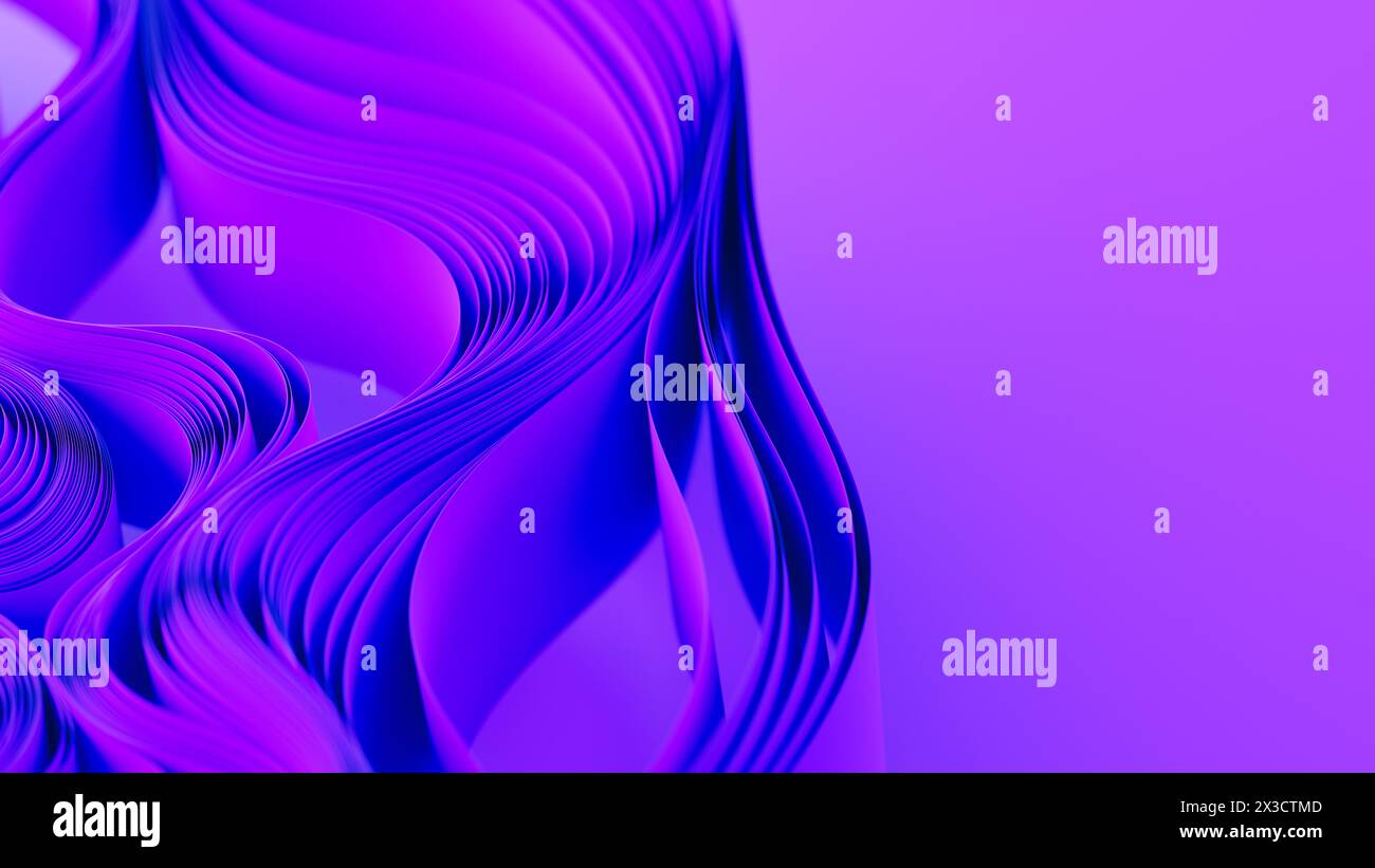 Violet layers of cloth or paper warping. Abstract fabric twist. 3d ...