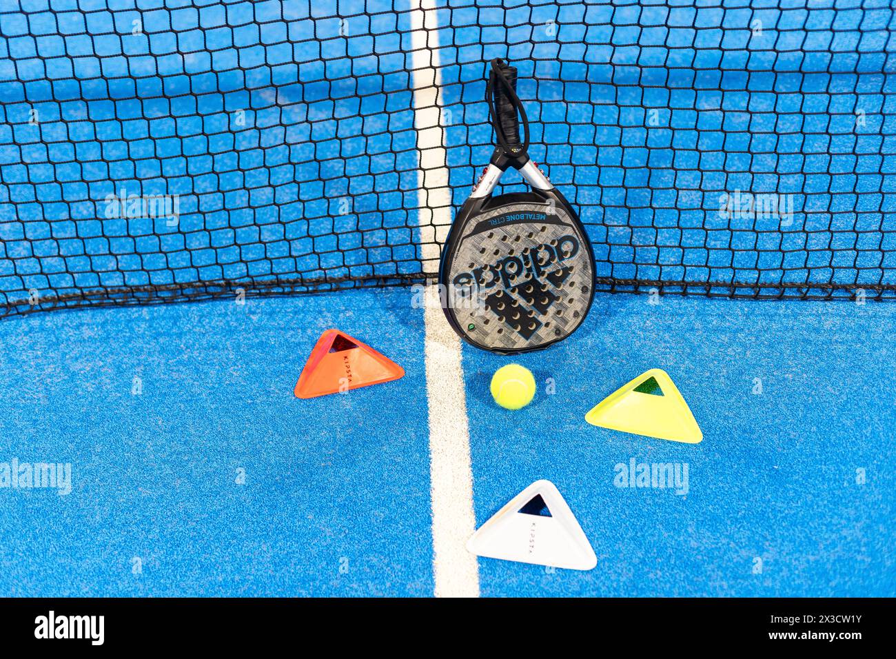 Kyiv, Ukraine, April 18, 2024. Black professional paddle tennis racket ...