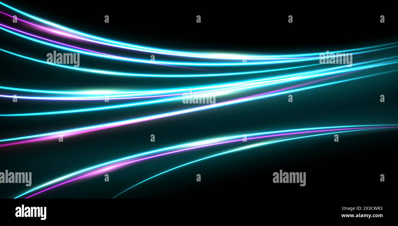 Glowing speed stripes. Traces of movement of a car. Night city lighting ...