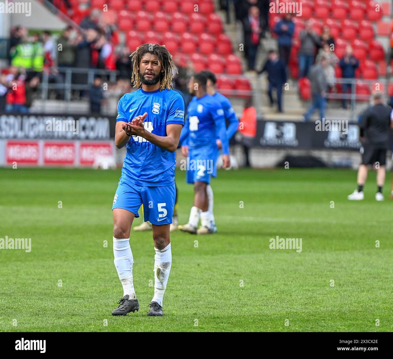 Rotherham, April 20 2024 Dion Sanderson thanks the travelling ...