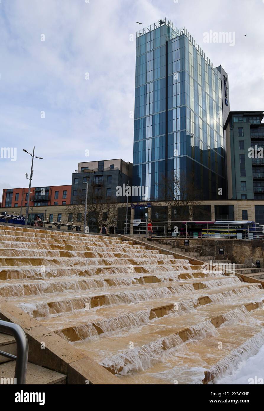 Bristol, England- March 30, 2024: The Cascade Water Steps at Broad Quay ...
