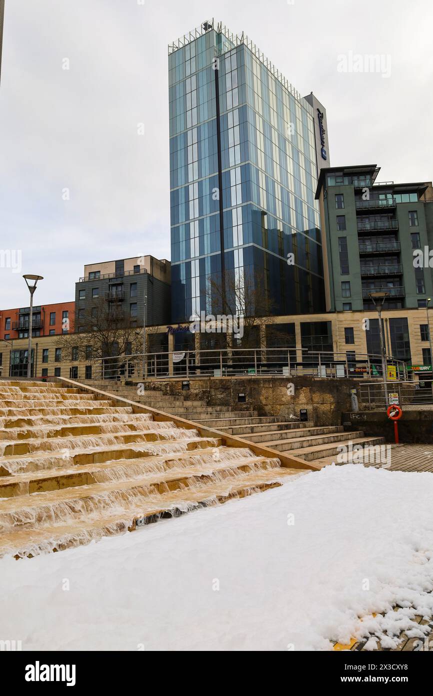 Bristol, England- March 30, 2024: The Cascade Water Steps at Broad Quay ...