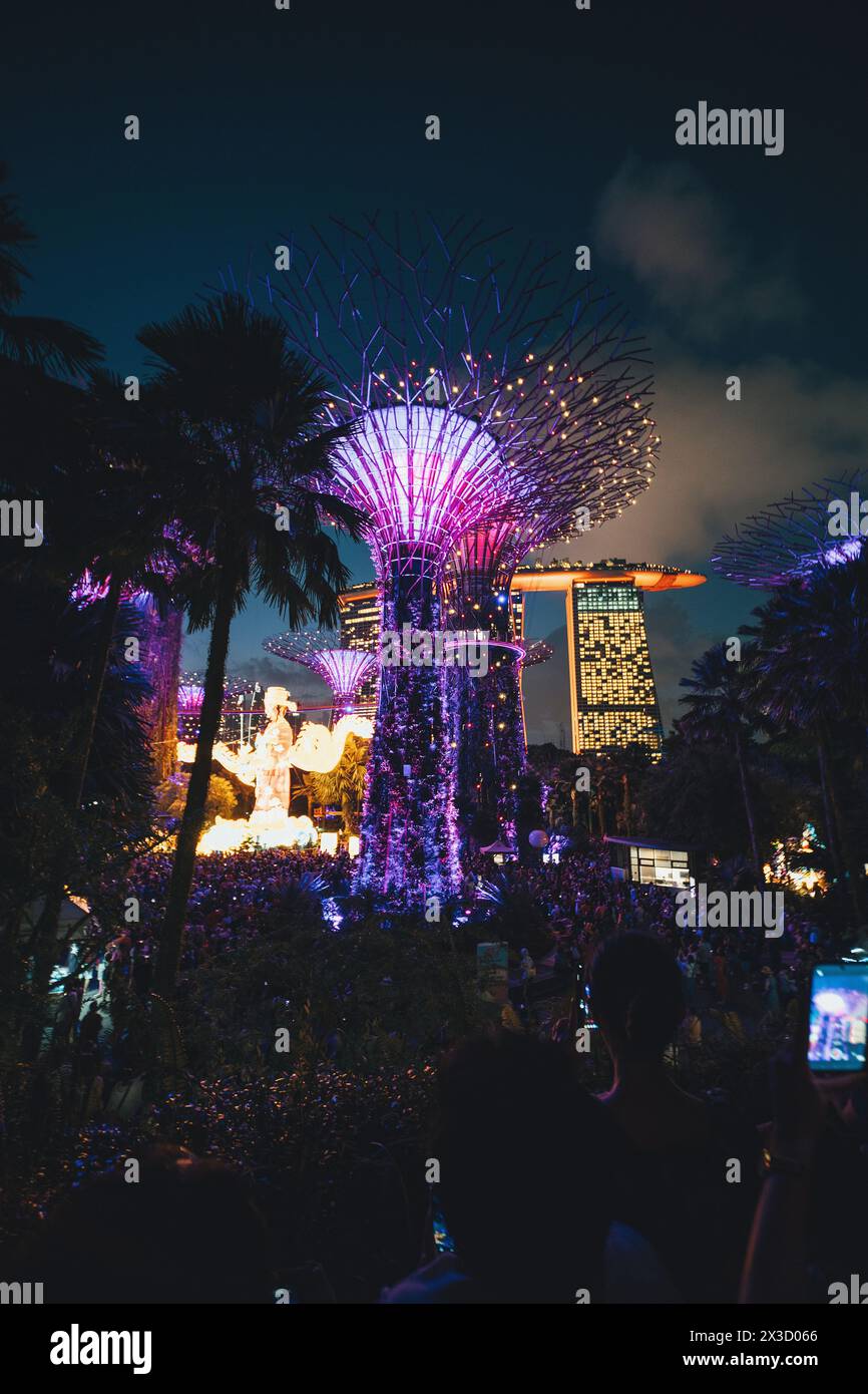 Night light show of Tree Grove in front of Marina Bay Sands Hotel Stock ...