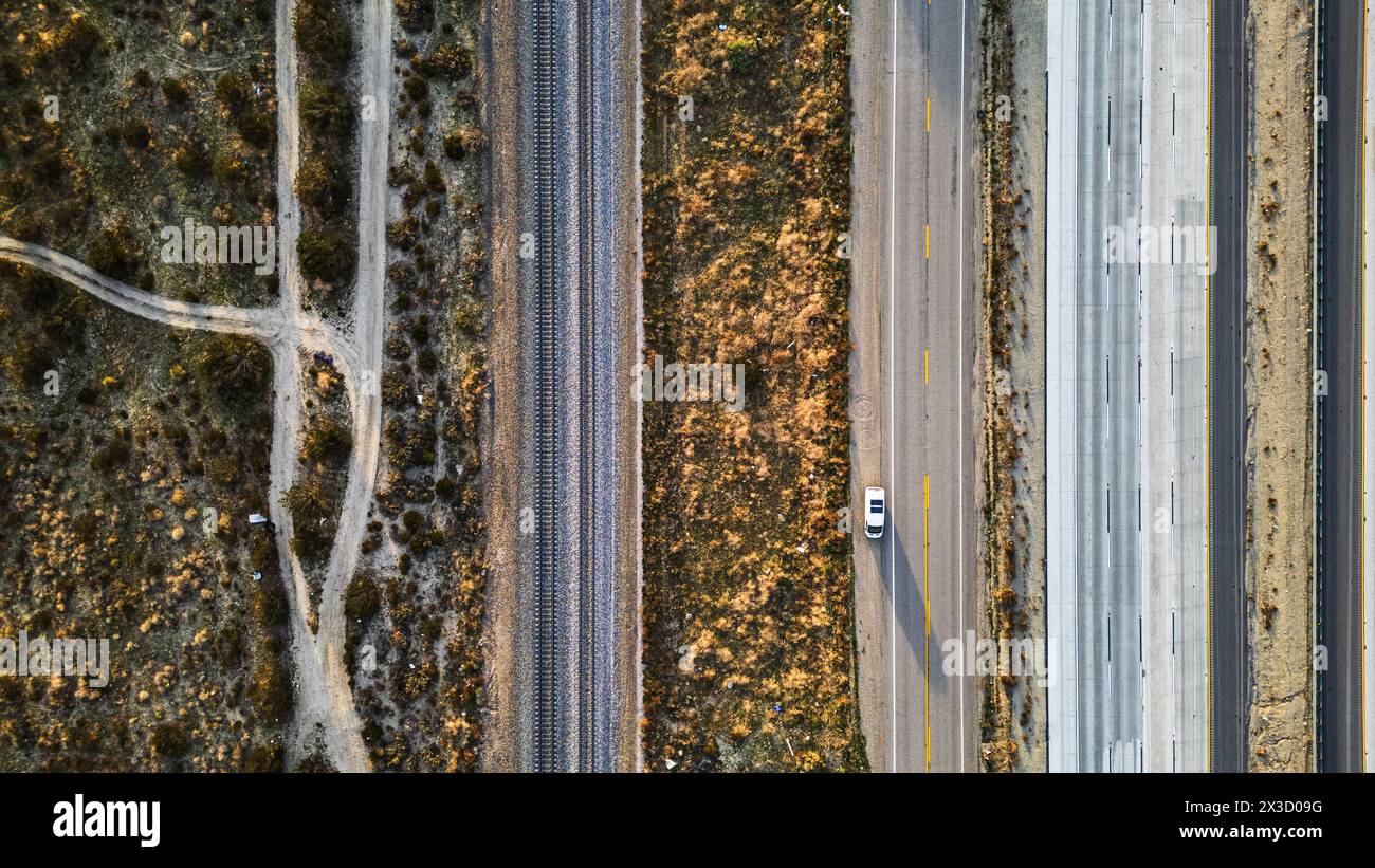 Vanlife pause, San Bernardino desert road at sunset Stock Photo - Alamy