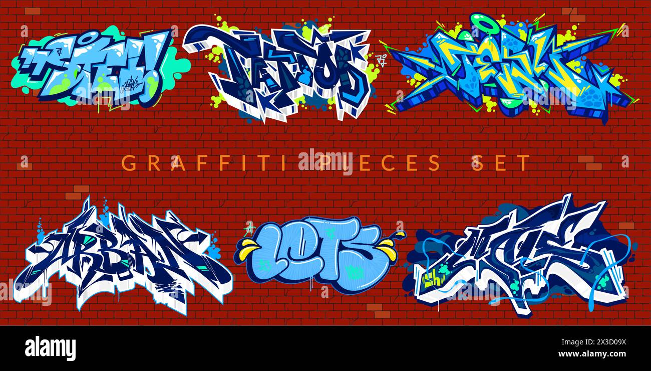 Trendy Abstract Colorful Urban Graffiti Pieces Or Street Art Lettering ...