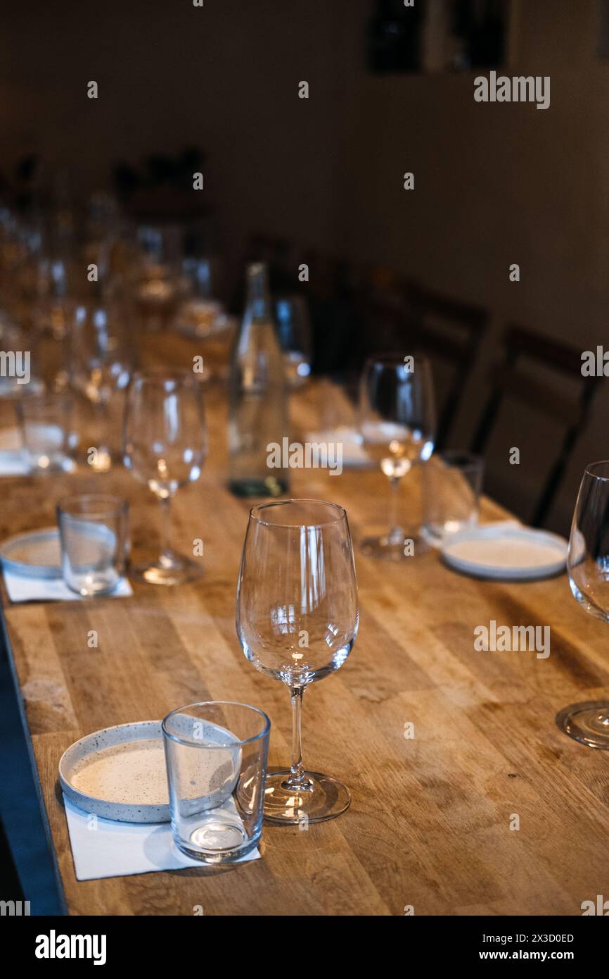 Wine Cellar Tasting Table with Elegant Glass Setup Stock Photo - Alamy