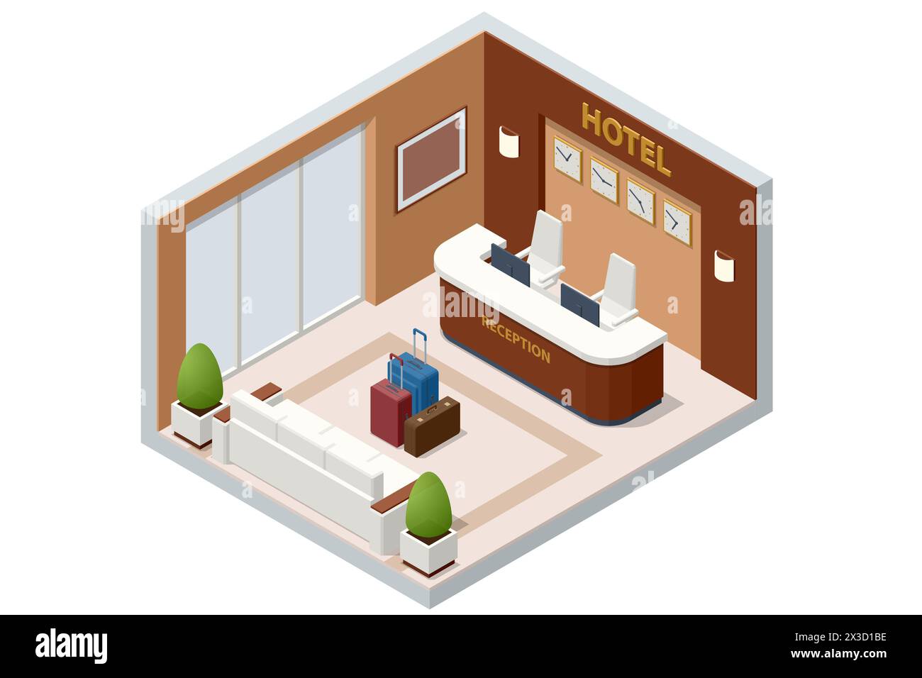 Isometri hotel reception. Stylish interior of Hotel. Reception Desk ...