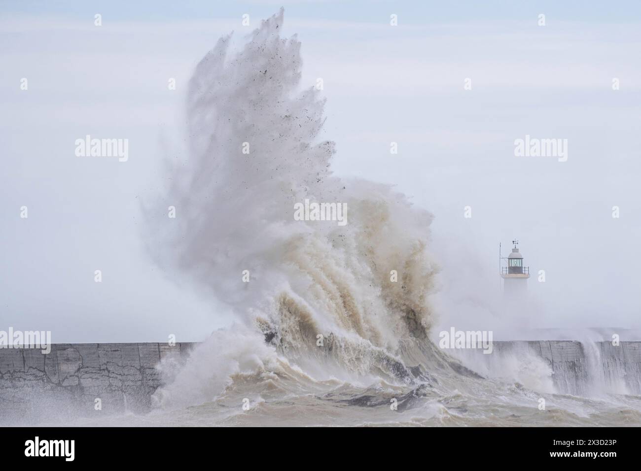 A ferocious spring storm, batters the harbour wall at Newhaven on the ...