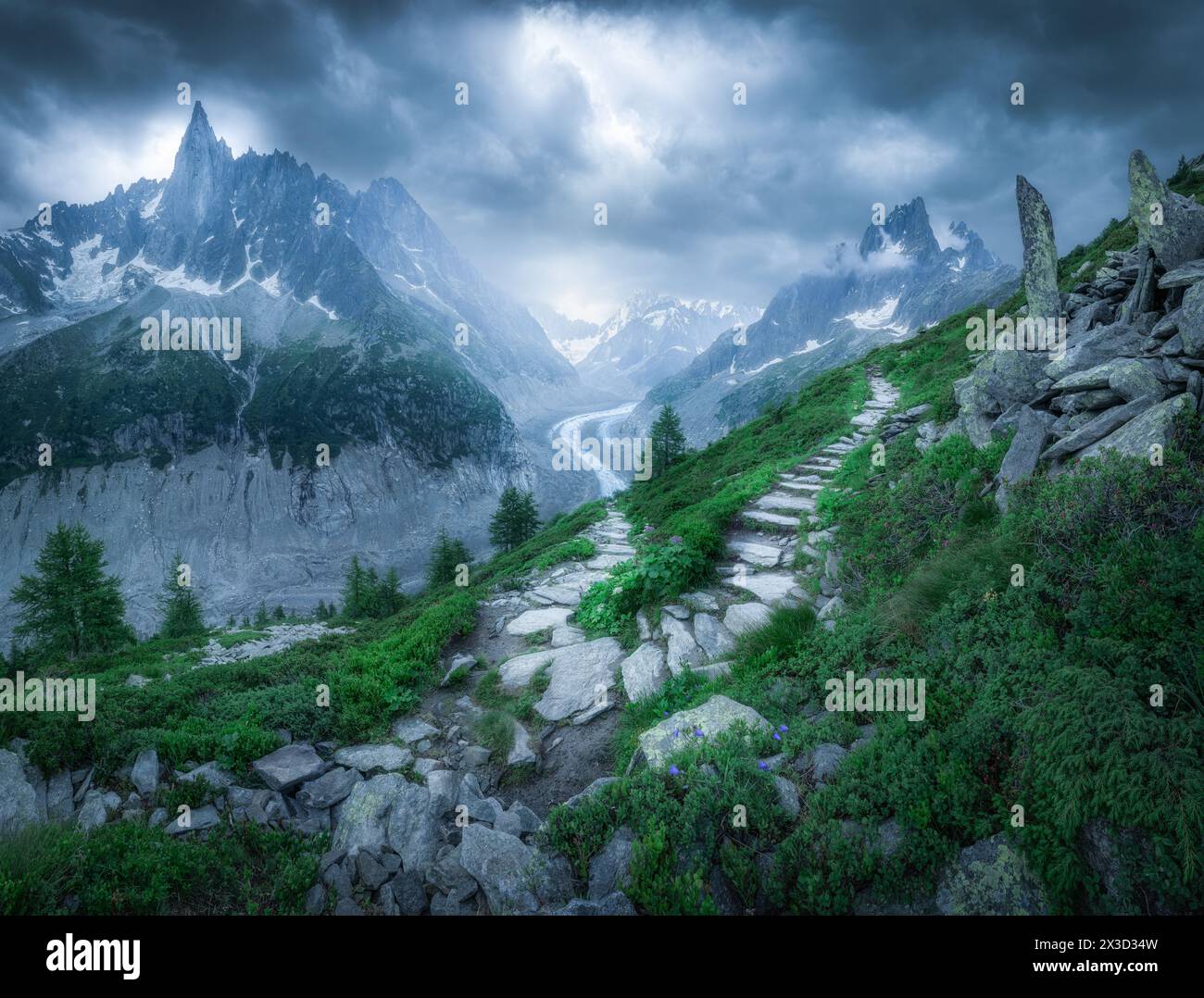 Rugged Rocky Staircase to Signal Forbes in Mont Blanc Massif During ...