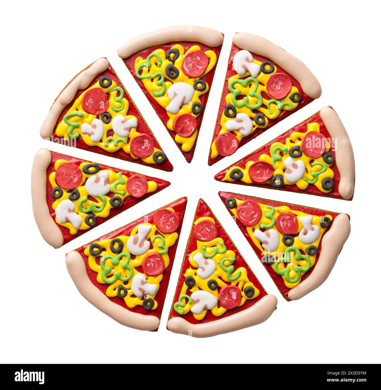 Playful gingerbread slices, adorned with royal icing, resembling pizza ...