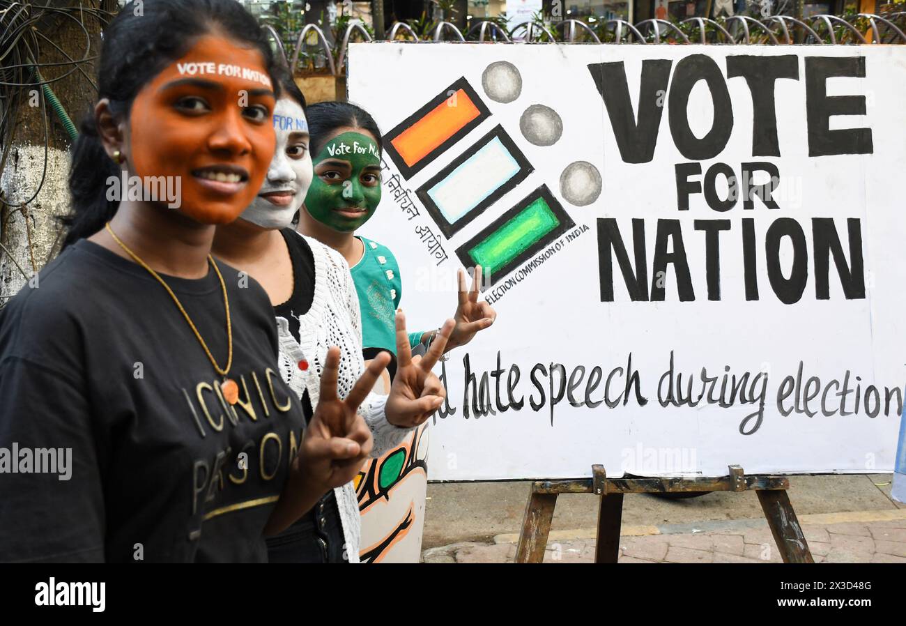 Mumbai, India. 25th Apr, 2024. Students from Gurukul school of art with ...