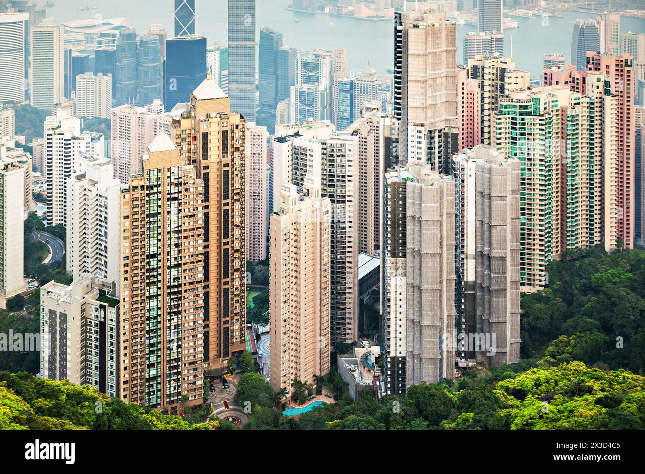 Hong Kong skyline aerial panoramic view from the Victoria Peak ...