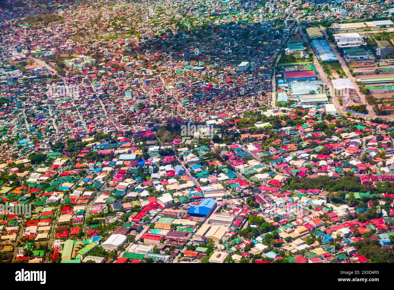 Manila suburb with small houses aerial panoramic view from the plane ...