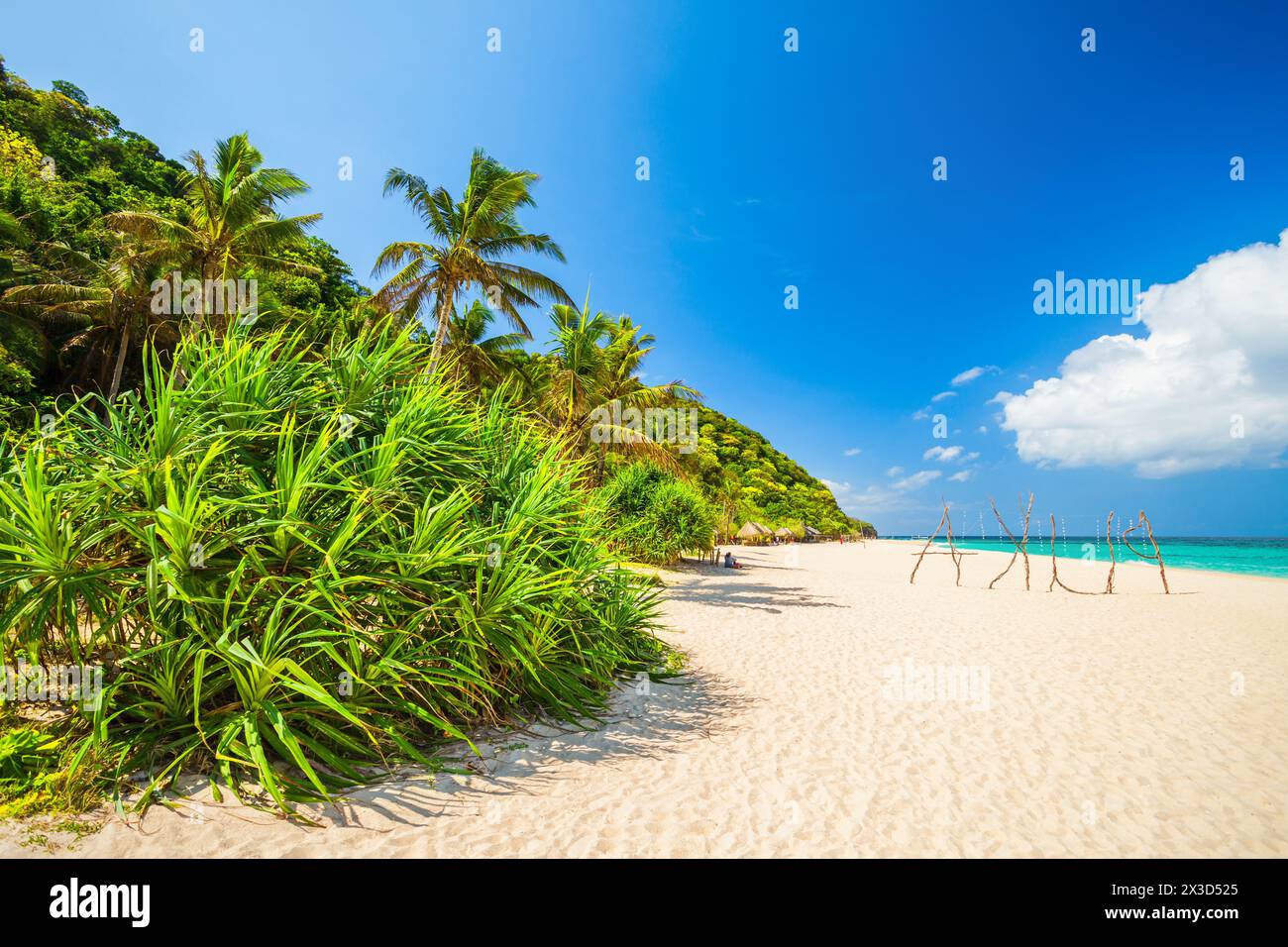 Tropical vacation at the white sand Puka beach in Boracay island in ...