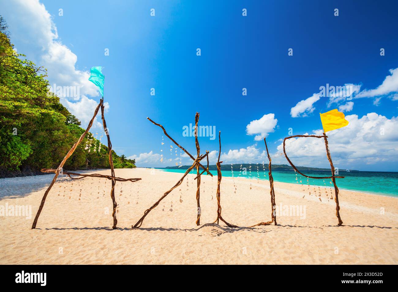 Tropical vacation at the white sand Puka beach in Boracay island in ...