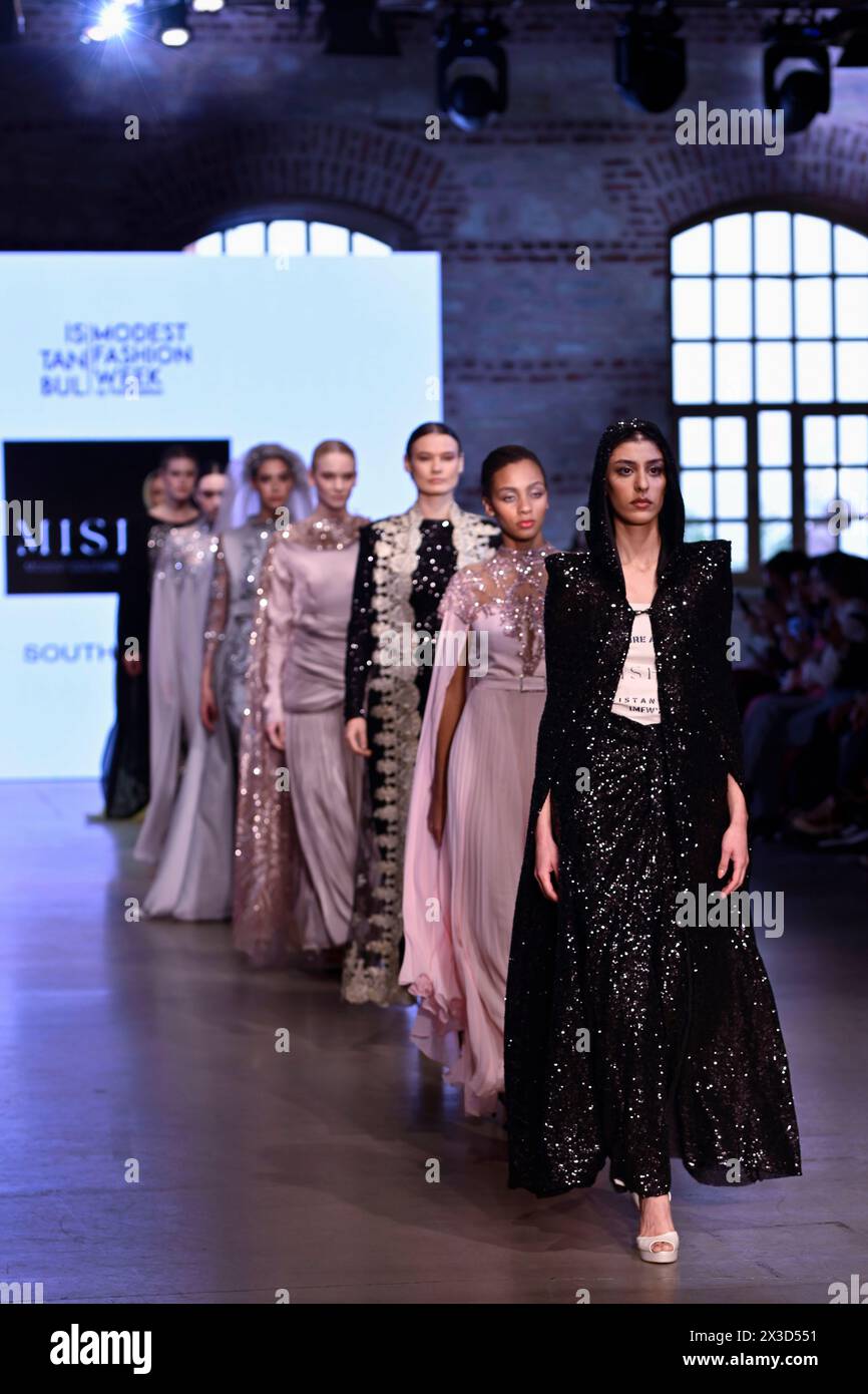 Istanbul, Turkey. 25th Apr, 2024. Models posing for Mishah, brand from ...