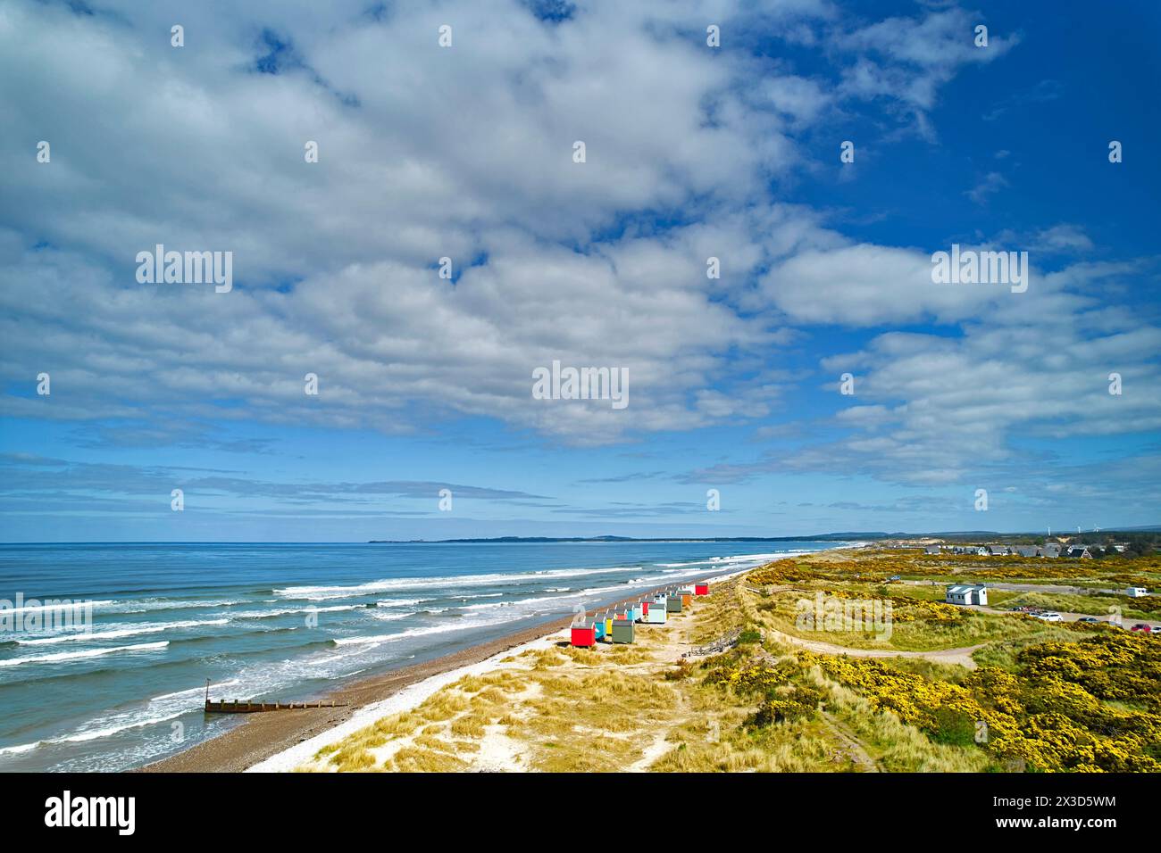 Findhorn Moray Coast Scotland blue sky and sea in Spring colourful ...