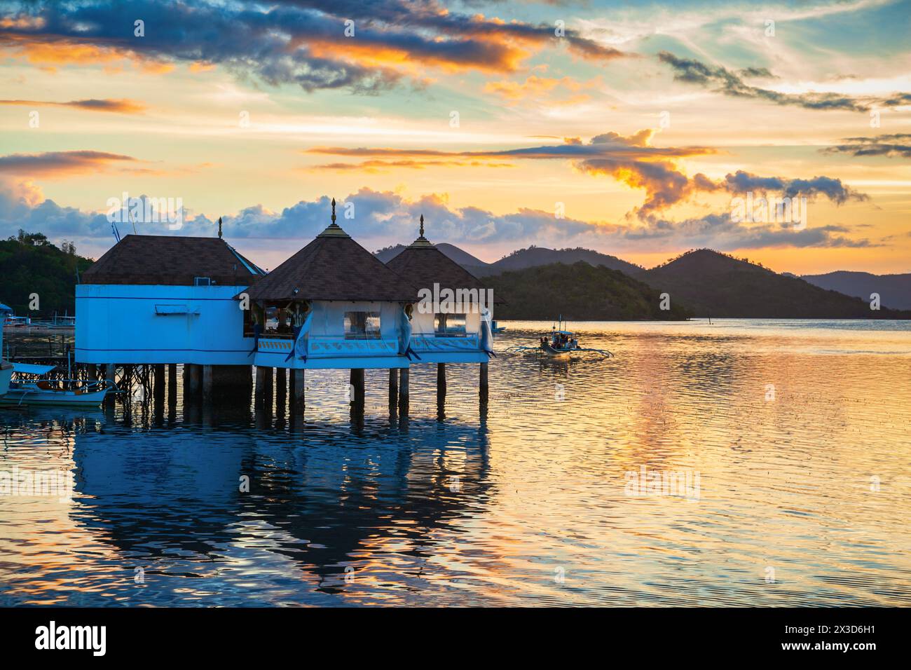 Coron town seacoast at sunset, Busuanga island in Palawan province in ...