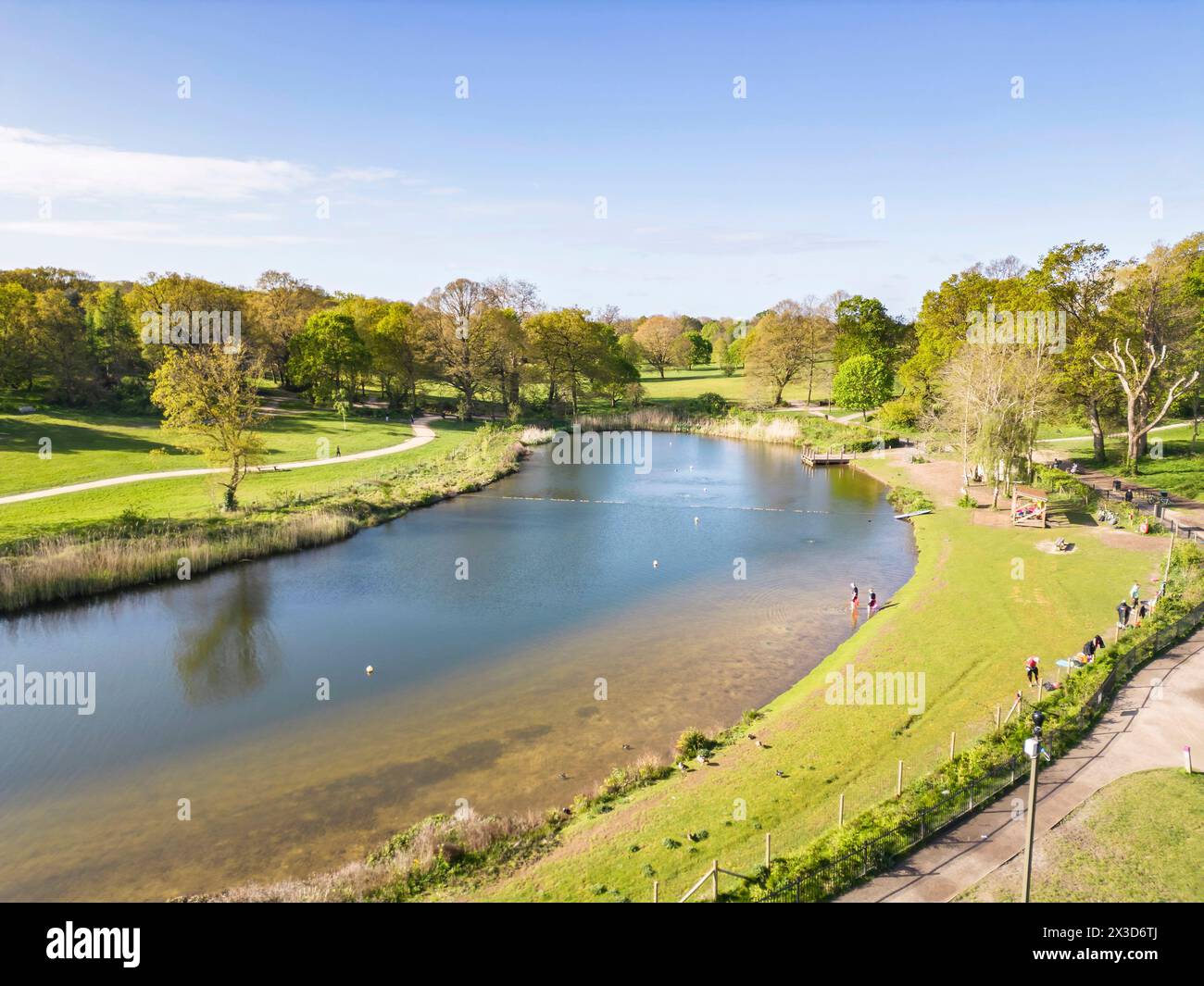 aerial view of beckenham place park has a large open water swimming ...