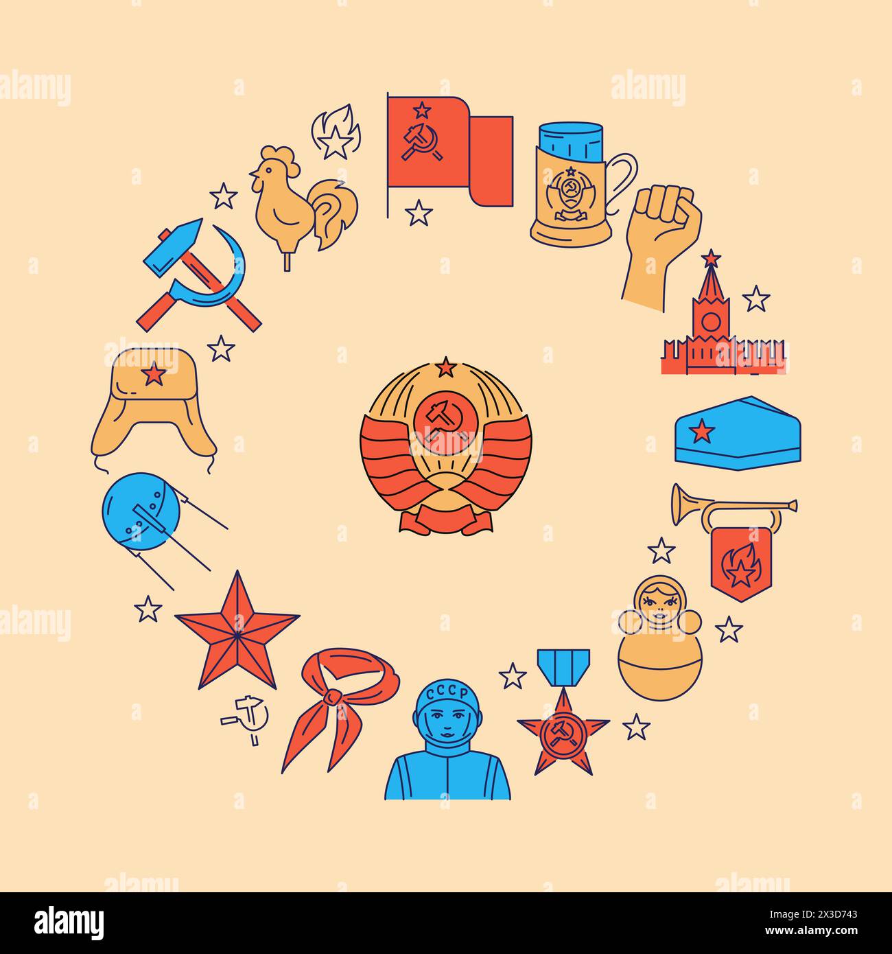 Soviet Union round concept poster. USSR symbols, communism and ...