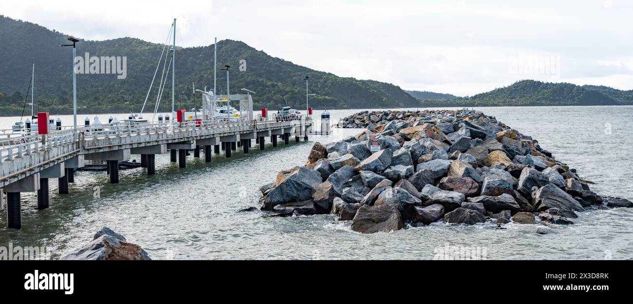 A panoramic image of the Clump Point wharf, boat ramp and breakwater ...