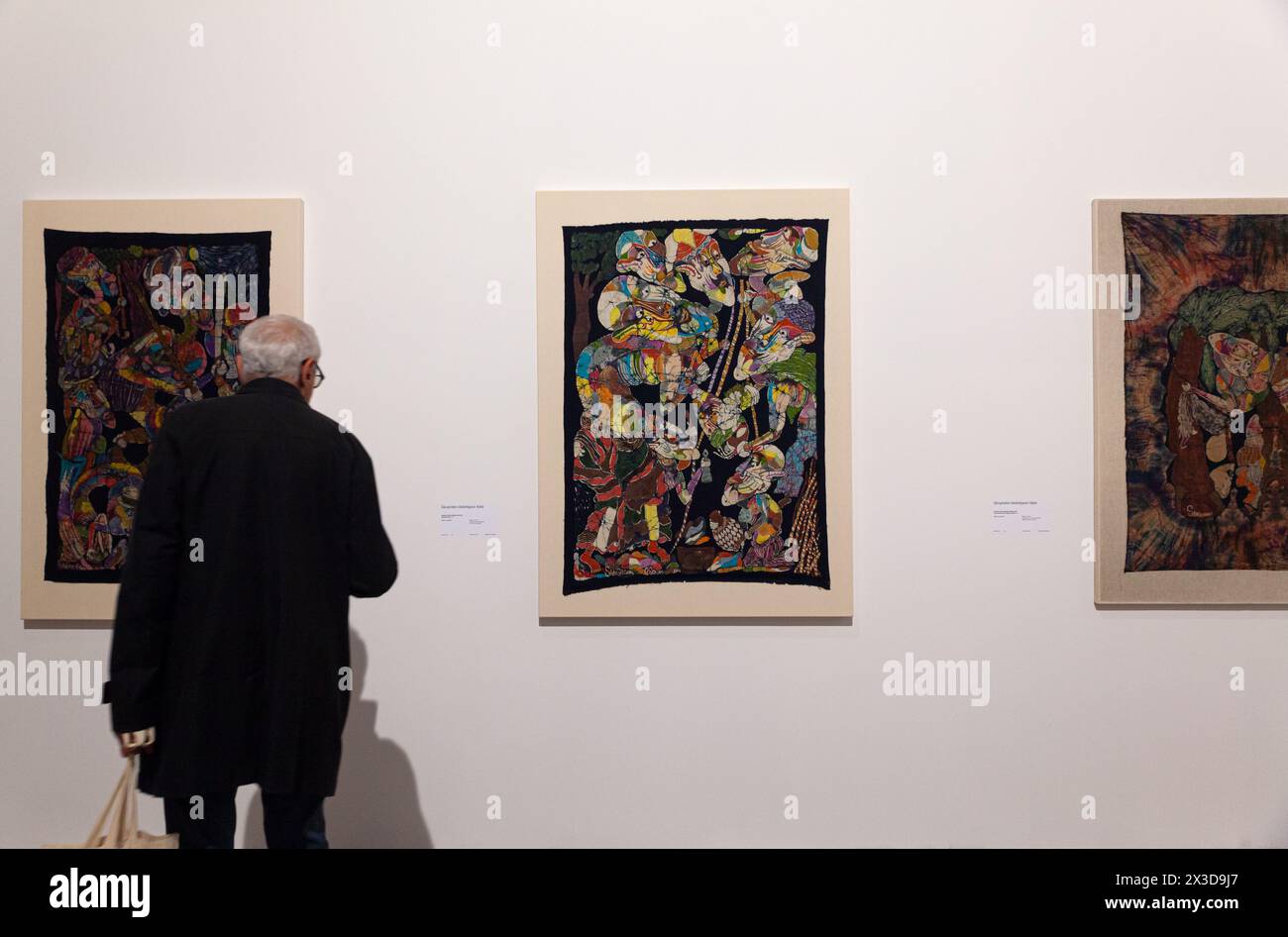 Venice, Italy - April 17, 2024: Artworks batik by Sangodare Gbadegesin ...