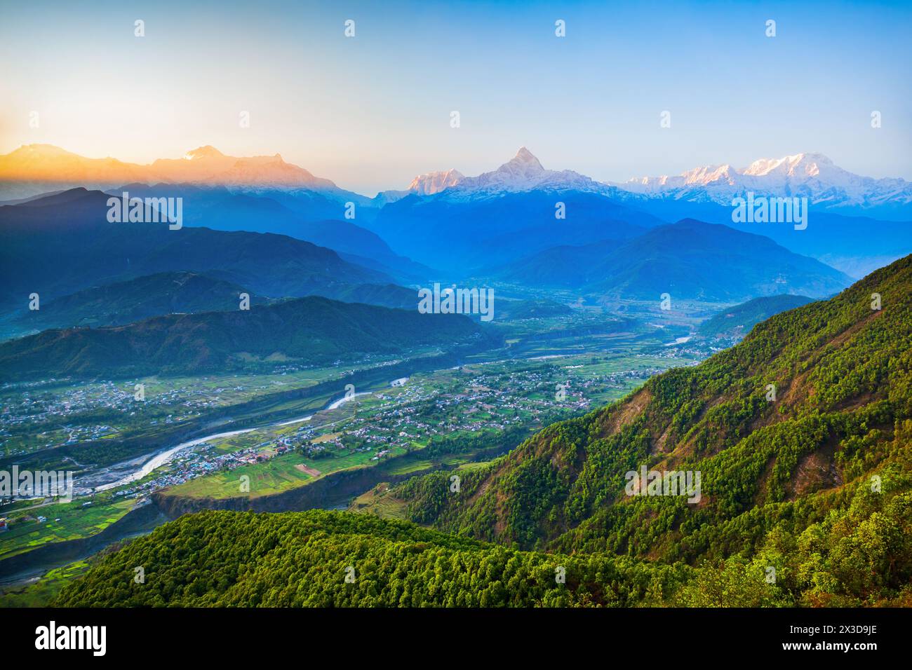 Annapurna massif aerial panoramic view from Sarangkot hill viewpoint in ...
