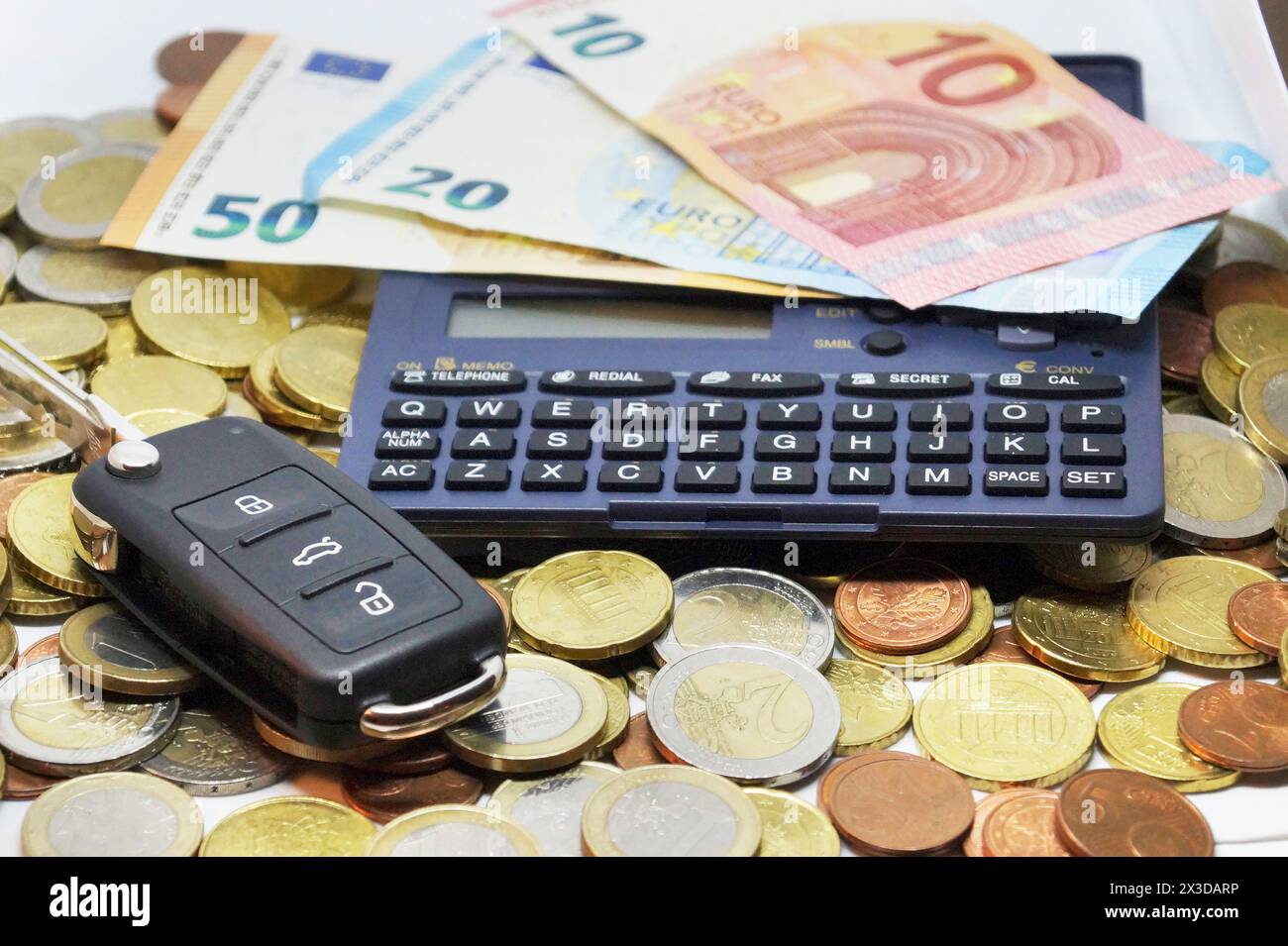 car keys, money and calculator, symbol for car-related expenses Stock ...