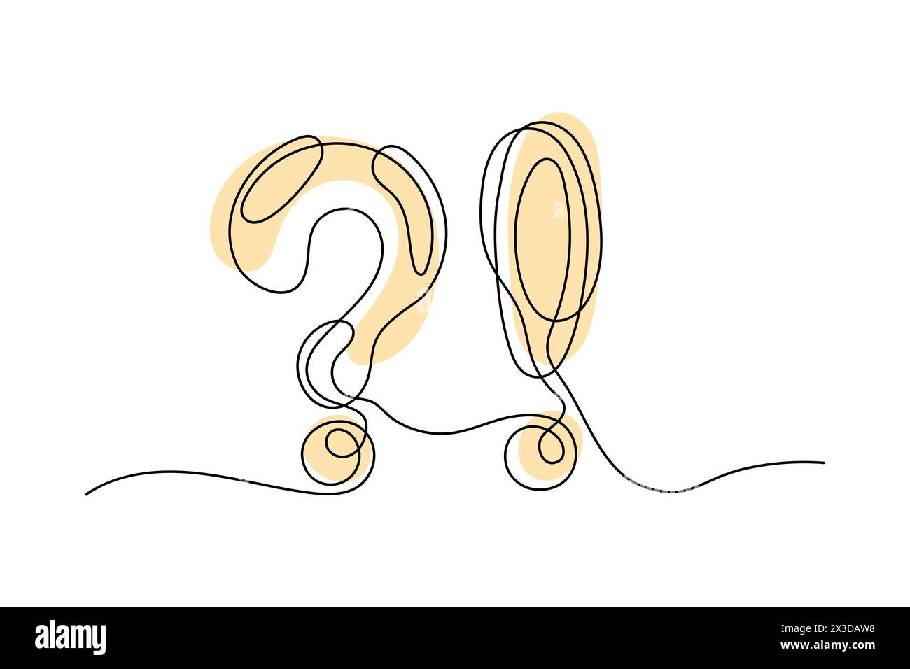 Continuous line drawing of question mark and exclamation mark, thin ...