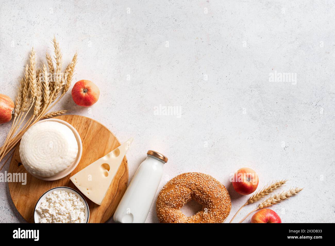 Religious Jewish holiday Shavuot concept with dairy products, cheese ...