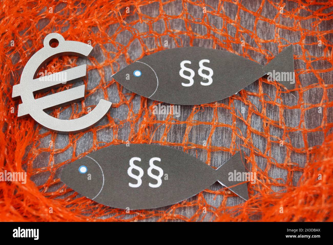 fishing net, fish shapes with paragraphs and Euro sign, symbol for ...