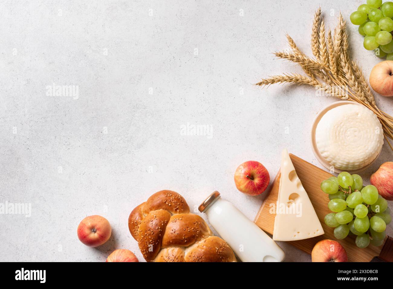 Religious Jewish holiday Shavuot concept with dairy products, cheese ...