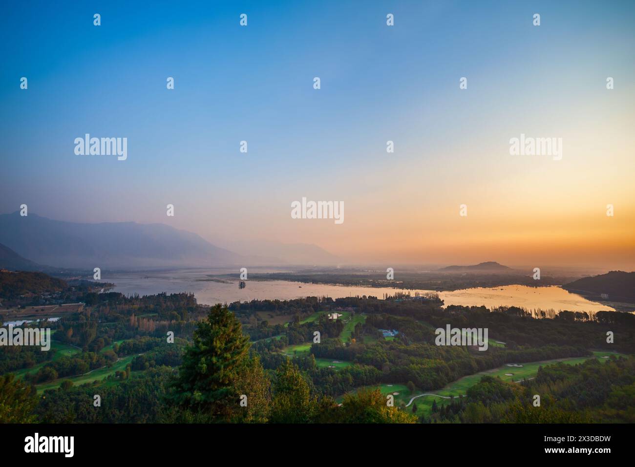 Srinagar city aerial panoramic view at sunset. Srinagar is the largest ...