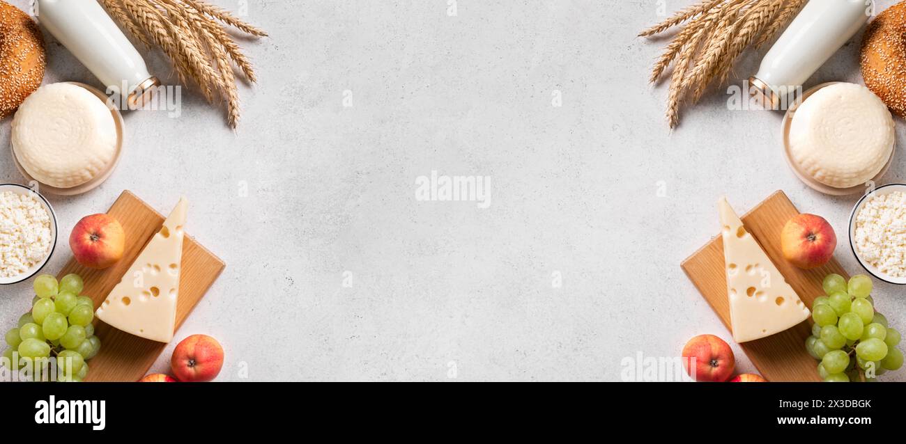 Religious Jewish holiday Shavuot concept with dairy products, cheese ...