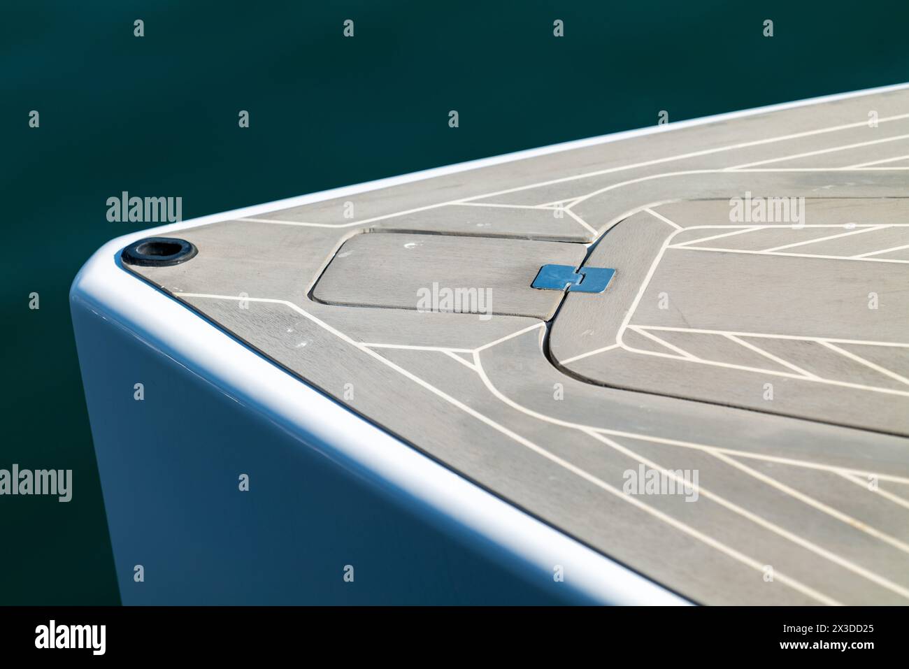 The bow of a beautiful powerboat with nice clean lines showing the deck ...