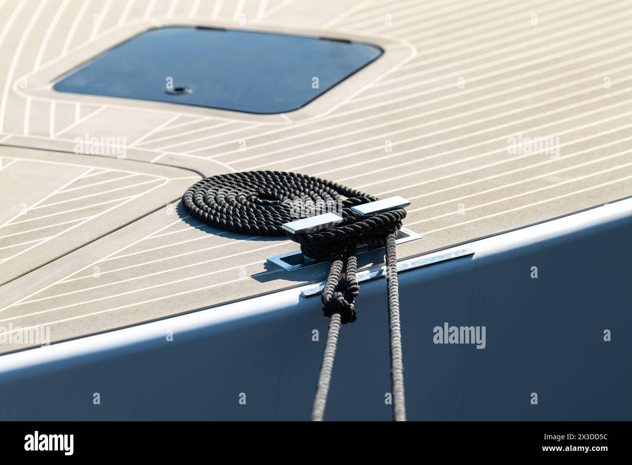 The bow of a beautiful powerboat with nice clean lines showing the deck ...