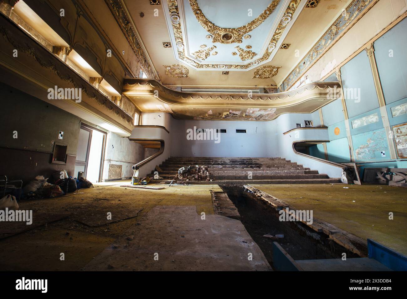 Large dark hall of old abandoned cinema theater Stock Photo - Alamy