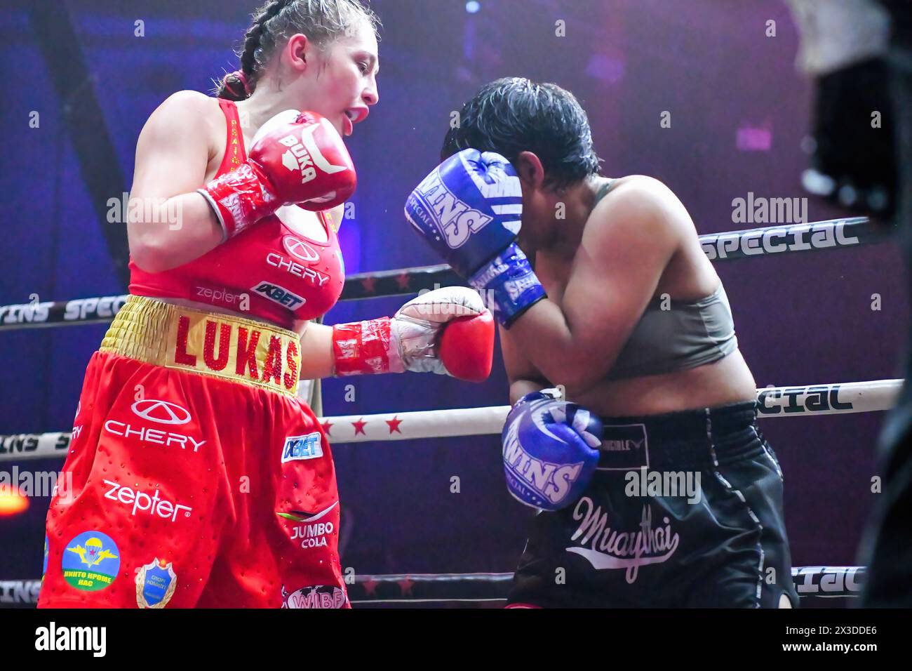 Angelina Lukas (9-1) (L) of Kazakhstan took on Mamta Singh (5-2) (R) of ...