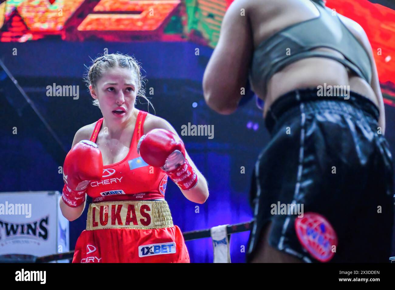 Angelina Lukas (9-1) (L) of Kazakhstan took on Mamta Singh (5-2) (R) of ...