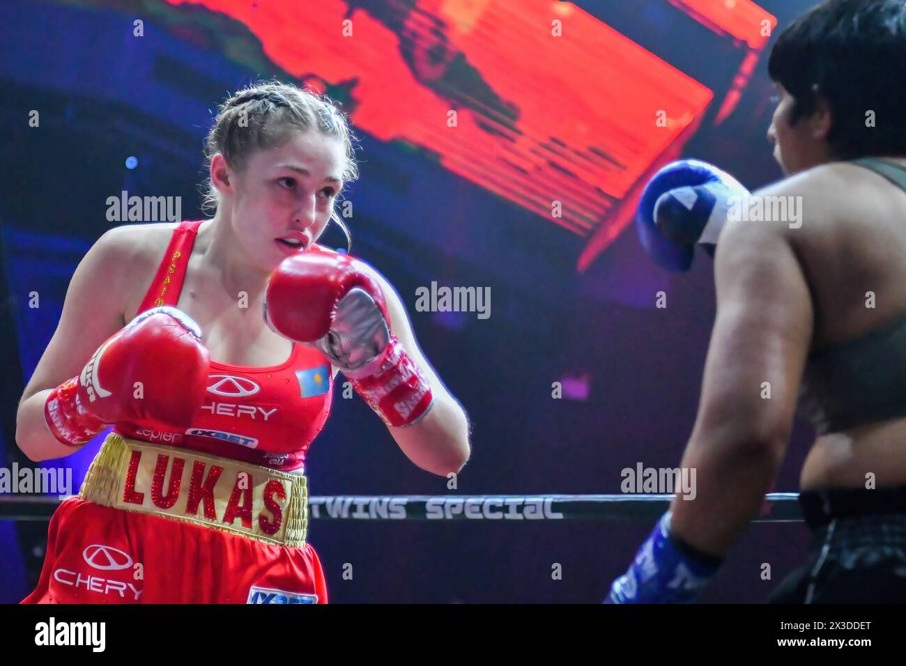 Angelina Lukas (9-1) (L) of Kazakhstan took on Mamta Singh (5-2) (R) of ...