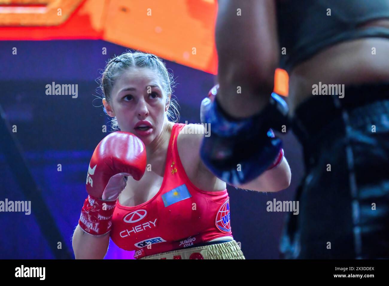 Angelina Lukas (9-1) (L) of Kazakhstan took on Mamta Singh (5-2) (R) of ...